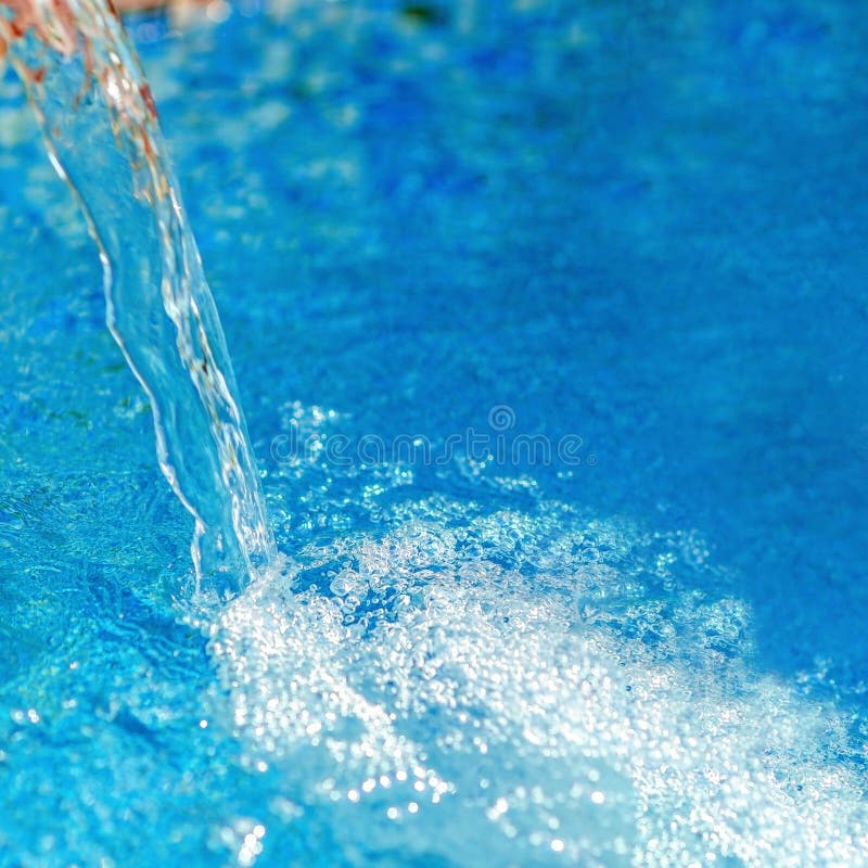 Stream of Water Flows into the Pool. Blue Water Stock Photo - Image of ...