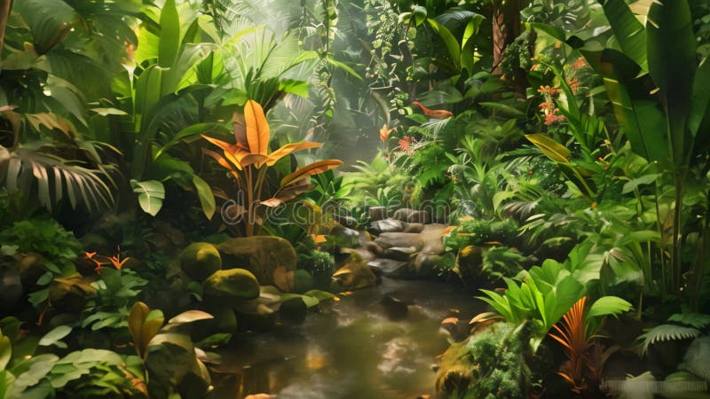 A Stream of Water Meanders through a Dense Array of Tropical Plants in ...