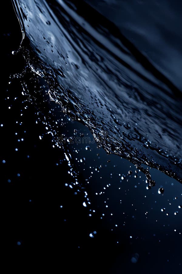 Stream of Water Pouring on Dark Blue Surface Creating Splashes and ...