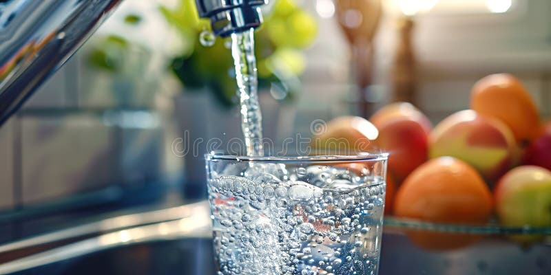 A Stream of Water from the Tap into a Glass Stock Illustration ...
