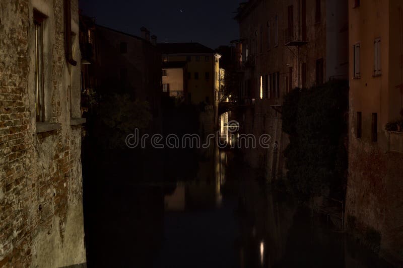 A Stream of Water in a Town at Night Stock Image - Image of modern ...