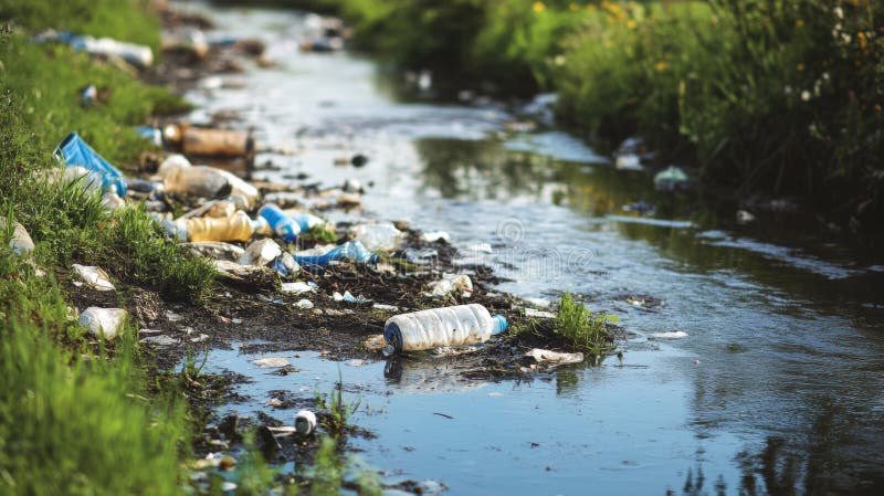 A Stream of Water with Trash and Debris in it, AI Stock Image - Image ...