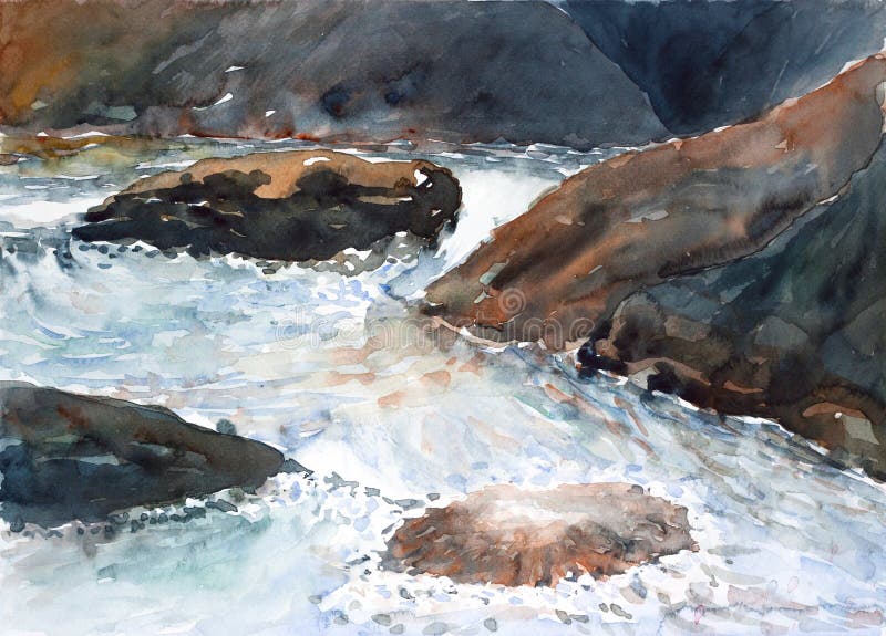 Stream Water Watercolor Painted Stock Illustrations – 139 Stream Water ...
