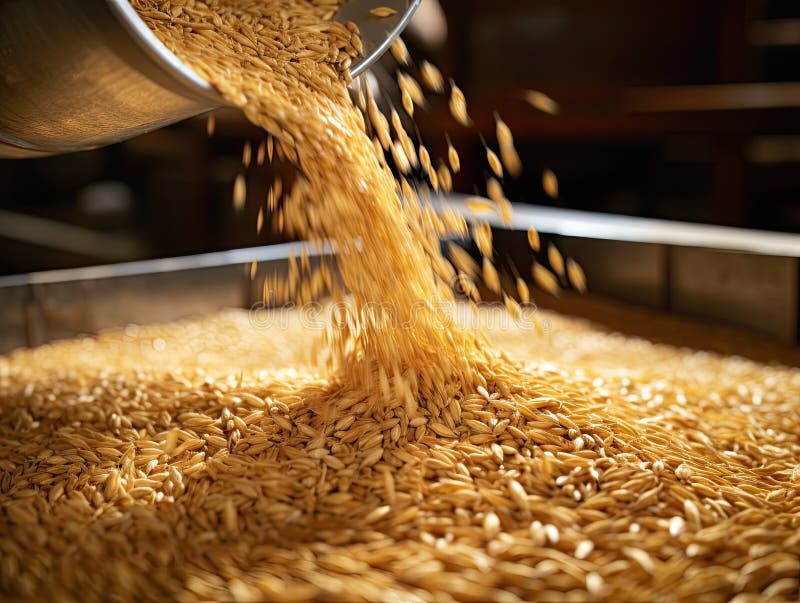 A Stream of Wheat Grain Pours into a Storage Container. Stock ...