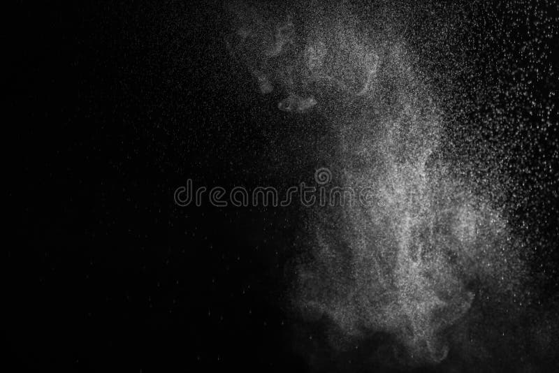 Stream of White Curly Steam with Water Drops on a Black Background ...