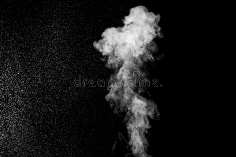 Stream of White Curly Steam with Water Drops on a Black Background ...