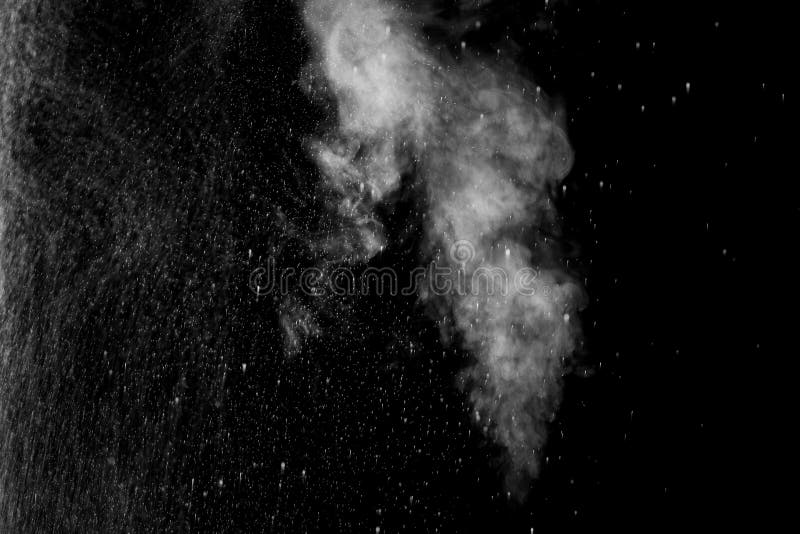 Stream of White Curly Steam with Water Drops on a Black Background ...