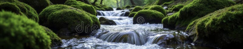 Stream Winds Its Way through Moss Covered Rocks, Stream, Water Stock ...