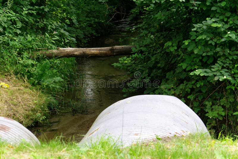 Stream in Woods with Steel Culvert Dumping into it Stock Photo - Image ...