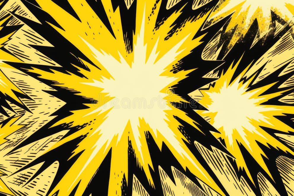 Stream of Yellow Lightning Strikes, Comic Book Pattern. Generative AI ...