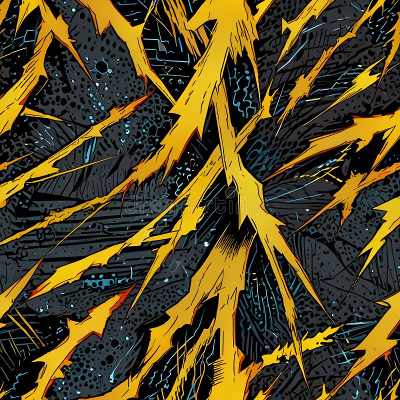 Stream of Yellow Lightning Strikes Half Vintage Comic Stock ...