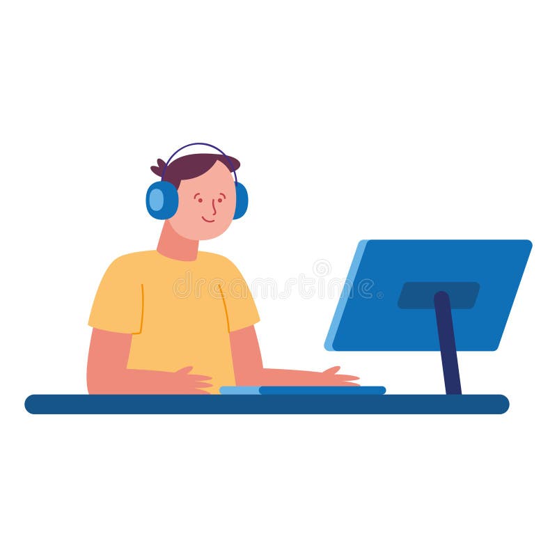 Streamer man with computer stock illustration. Illustration of talk ...