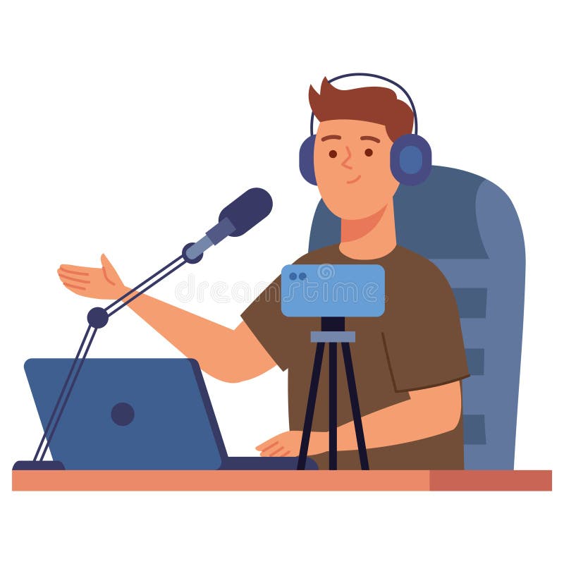 Streamer man with webcam stock vector. Illustration of character ...