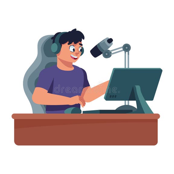 Streamer Player Broadcasting Video Online at Pc Stock Illustration ...