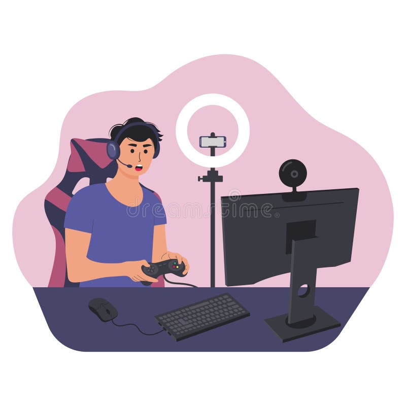 Streamer Playing an Online Video Game on Computer Stock Vector ...