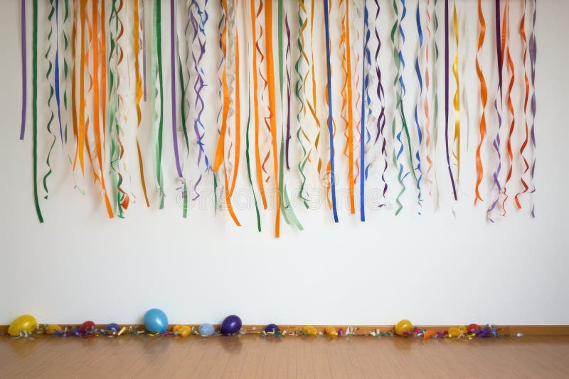 Streamers and Balloons Adorning a Blank Wall Stock Image - Image of ...