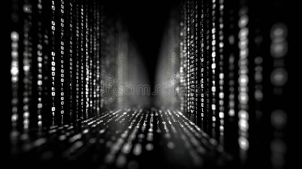 Streaming Binary Code in Data Tunnel with Reflection Stock Photo ...