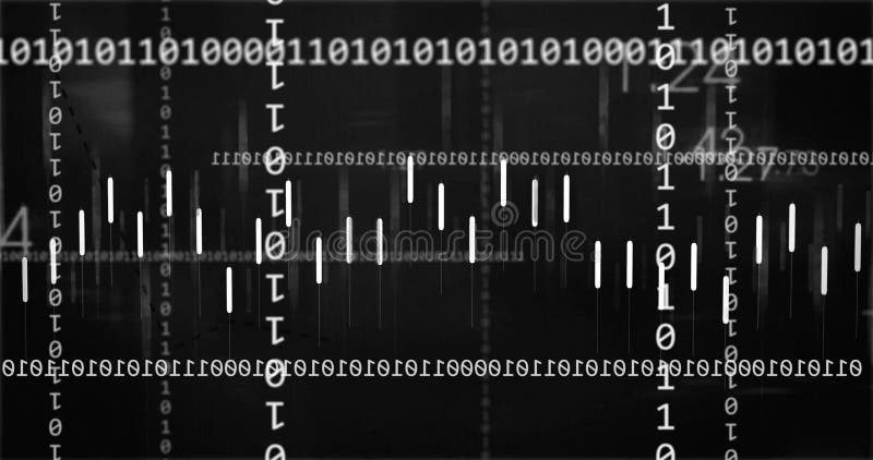 Streaming Binary Digits Across Digital Interface with Vertical Columns, Horizontal Rows, Data ...