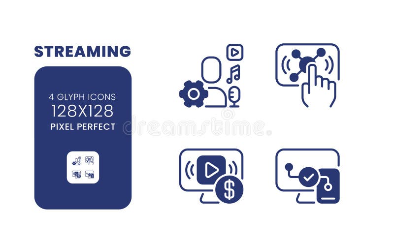 Streaming Black Solid Desktop Icons Pack Stock Vector - Illustration of ...