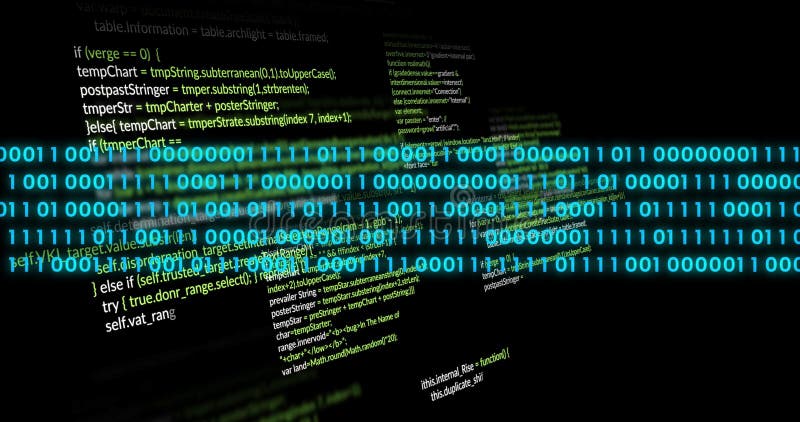 Streaming Bright Cyan Binary Digits Across Dark Terminal Screen, with Green Code Lines Stock ...