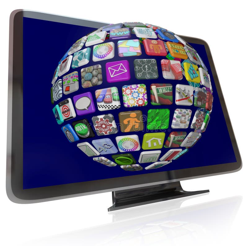 Streaming Content Icons on HDTV Television Screens Stock Illustration ...