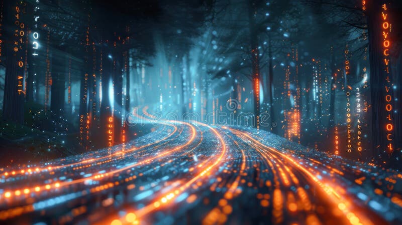 Streaming Data, Binary Data Moving on a Digital Road.Generative AI ...
