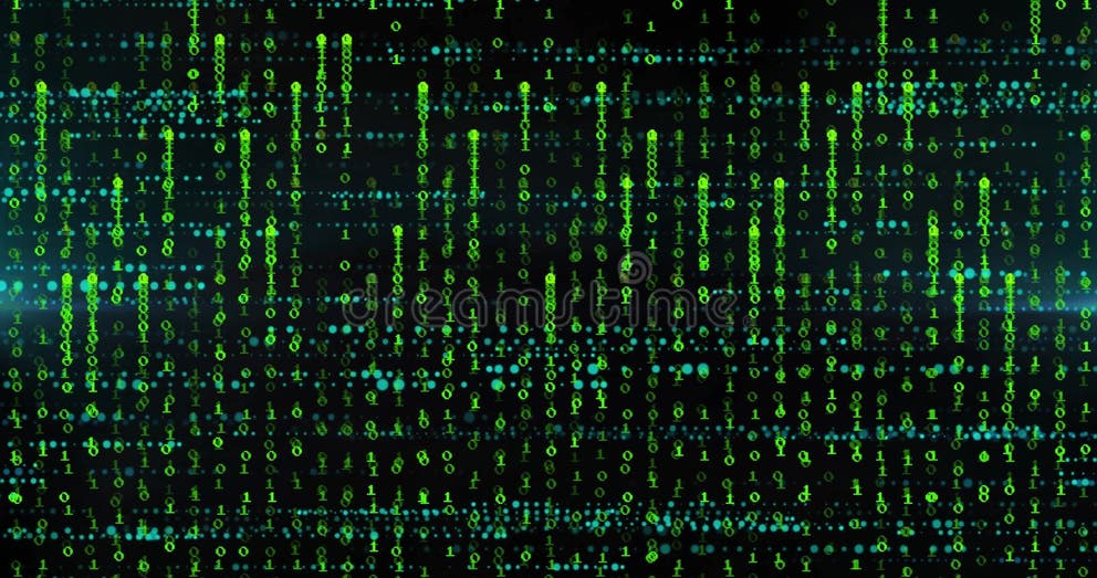 Streaming Green Binary Digits Cascading in Virtual Digital Space, with Vertical Data Streams ...