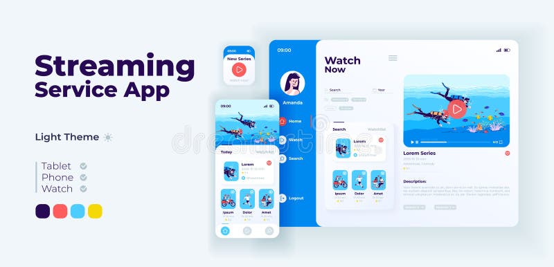 Streaming Service App Screen Vector Adaptive Design Template. Vlogging ...