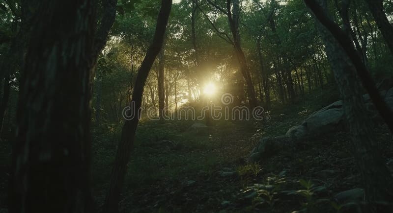 Streaming Sun Rays through the Dense Forest Create an Atmosphere that ...