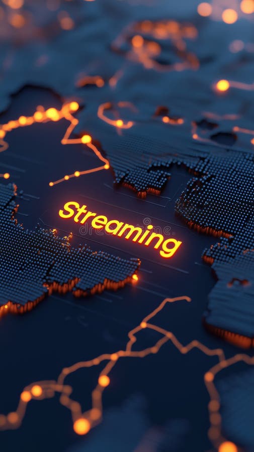 Streaming Technology Illuminated on Digital Map with Vibrant Colors ...
