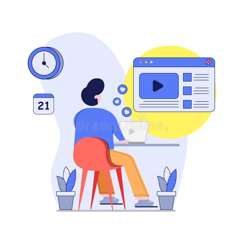 Streaming Video Concept Flat Design. Young People Sitting in Chairs ...