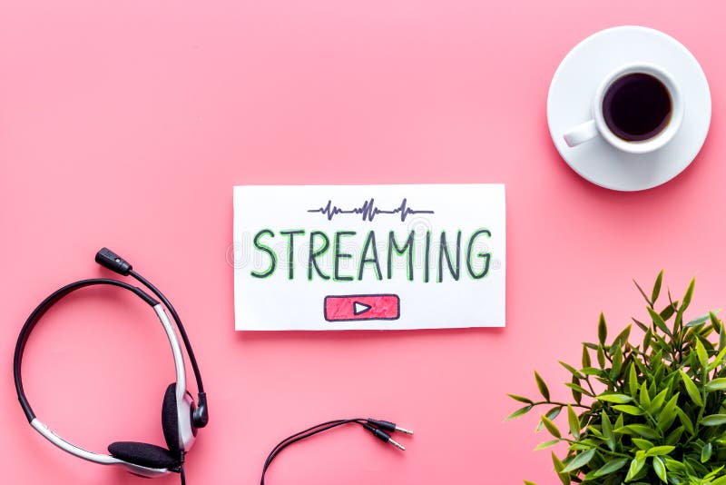 Streaming Video Concept - Tablet on Office Workplace. Top View Stock ...