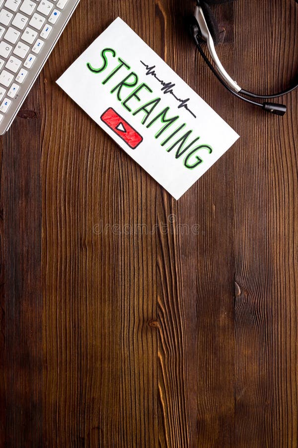 Streaming Video Concept - Tablet on Office Workplace. Top View Stock ...