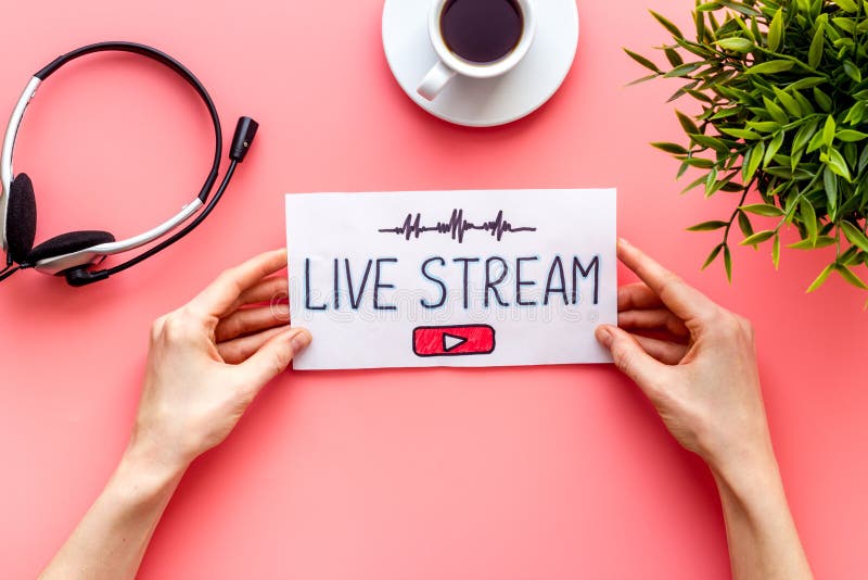 Streaming Video Concept - Tablet on Office Workplace. Top View Stock ...