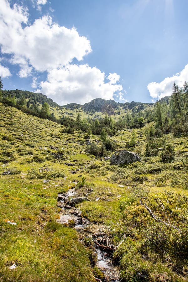 Streamlet in Idyllic Mountain Landscape Stock Photo - Image of house ...