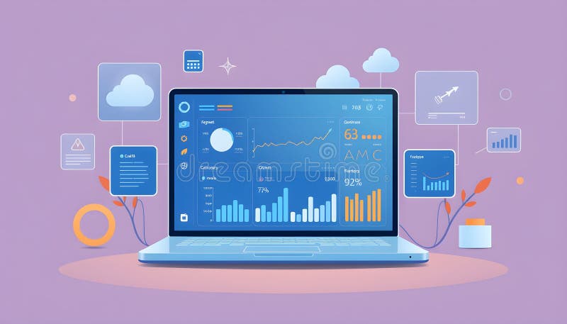 Streamlined Business Intelligence Dashboard on Modern Laptop Stock ...