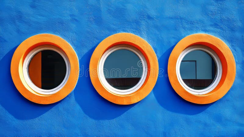 Streamlined Cobalt Blue Buildings with Circular Openings Stock Image ...