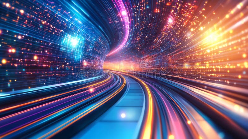 A Streamlined Digital Realm Adorned with Neon Light Trails and ...