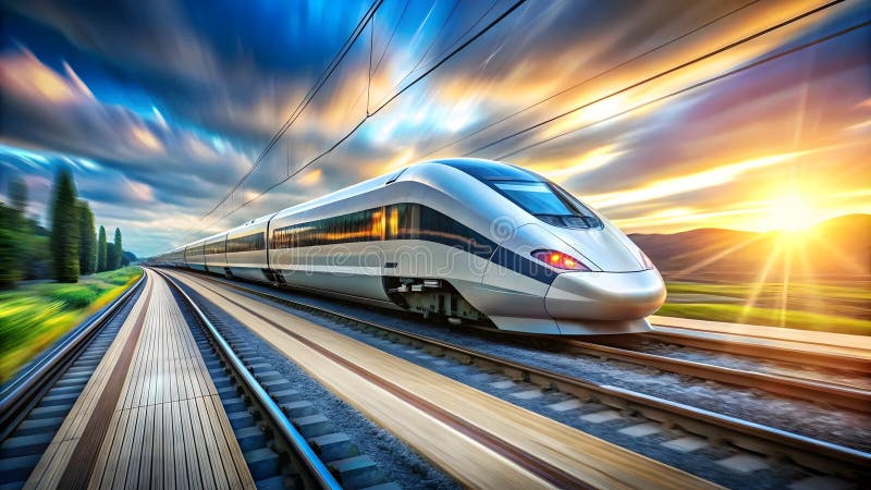 Streamlined Express Train Rushing through a Blurred Landscape ...