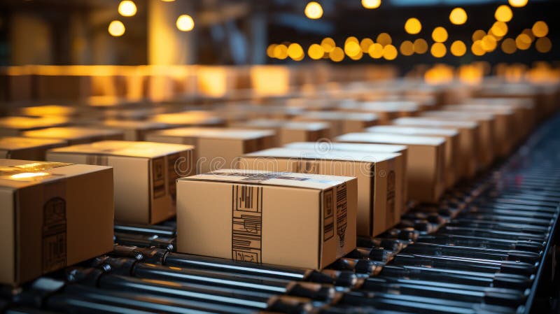 Streamlined Fulfillment: Cardboard Boxes on the Move Stock Image ...