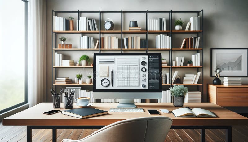 Streamlined Home Office Setup Exudes Modern Efficiency and Style Stock ...