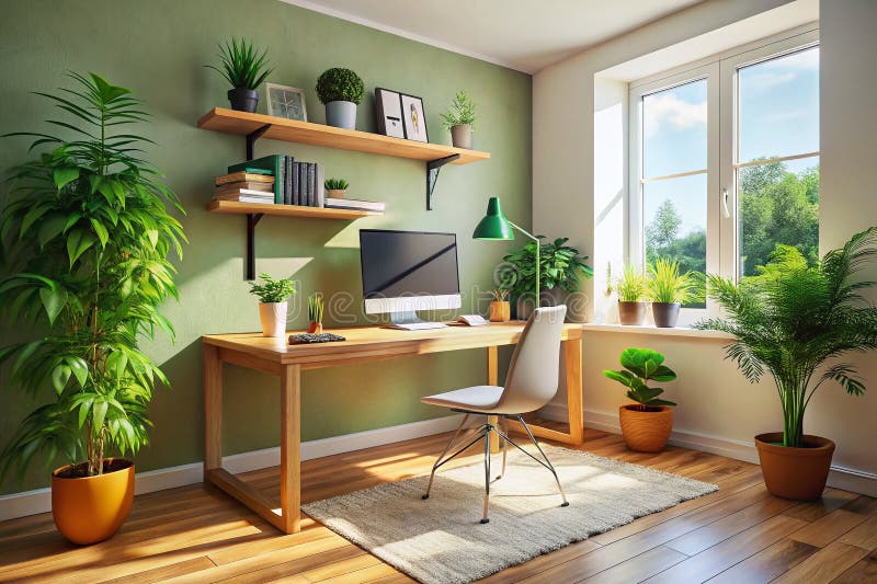 Streamlined Home Office Setup a Modern Efficient Workspace Featuring a Desktop Computer for ...