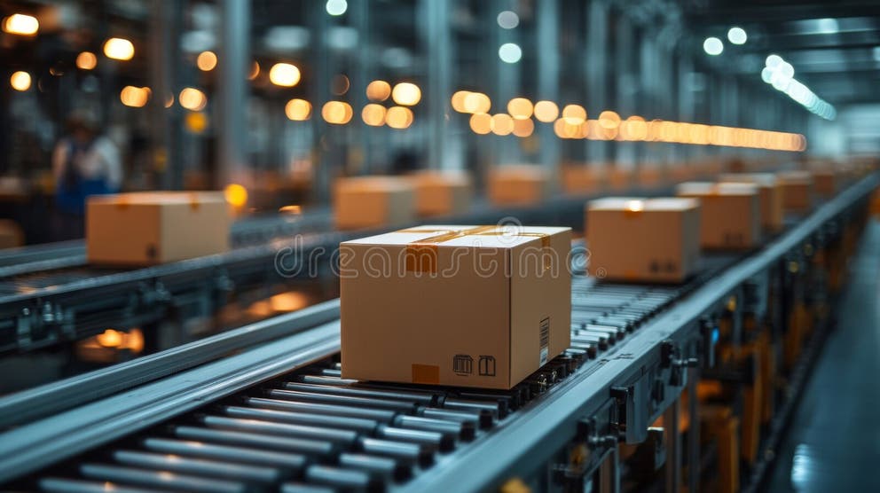 Streamlined Logistics Process in a Busy Warehouse with Conveyor Belt ...