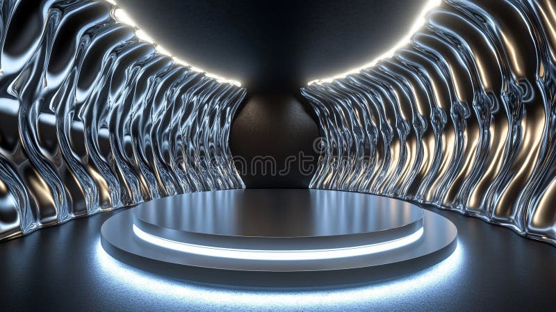 A Streamlined Metal Area with a Round Platform and Dynamic Wall ...