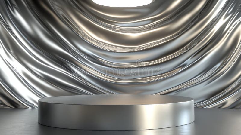 A Streamlined Metallic Space with a Round Platform and Undulating Wall ...