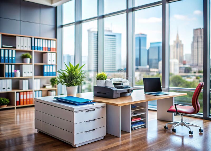 Streamlined Office Workflow Modern Multifunction Printer Prepares for Efficient Document ...