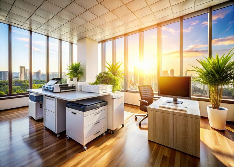 Streamlined Office Workflow a Modern Workspace Featuring a ...