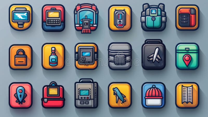 Streamlined and Polished Airport Security Icon Set, Optimized for ...