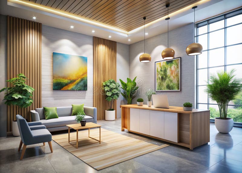 Streamlined Reception Area Design Modern Office Interior with ...