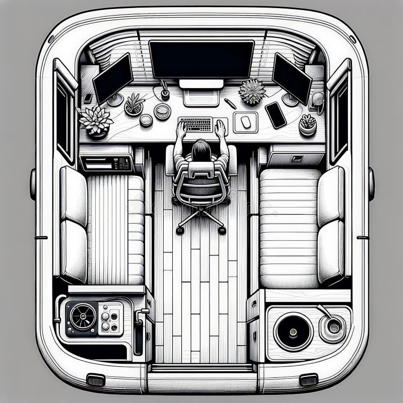 Streamlined RV for the Solo Digital Nomad a Top View. Stock ...